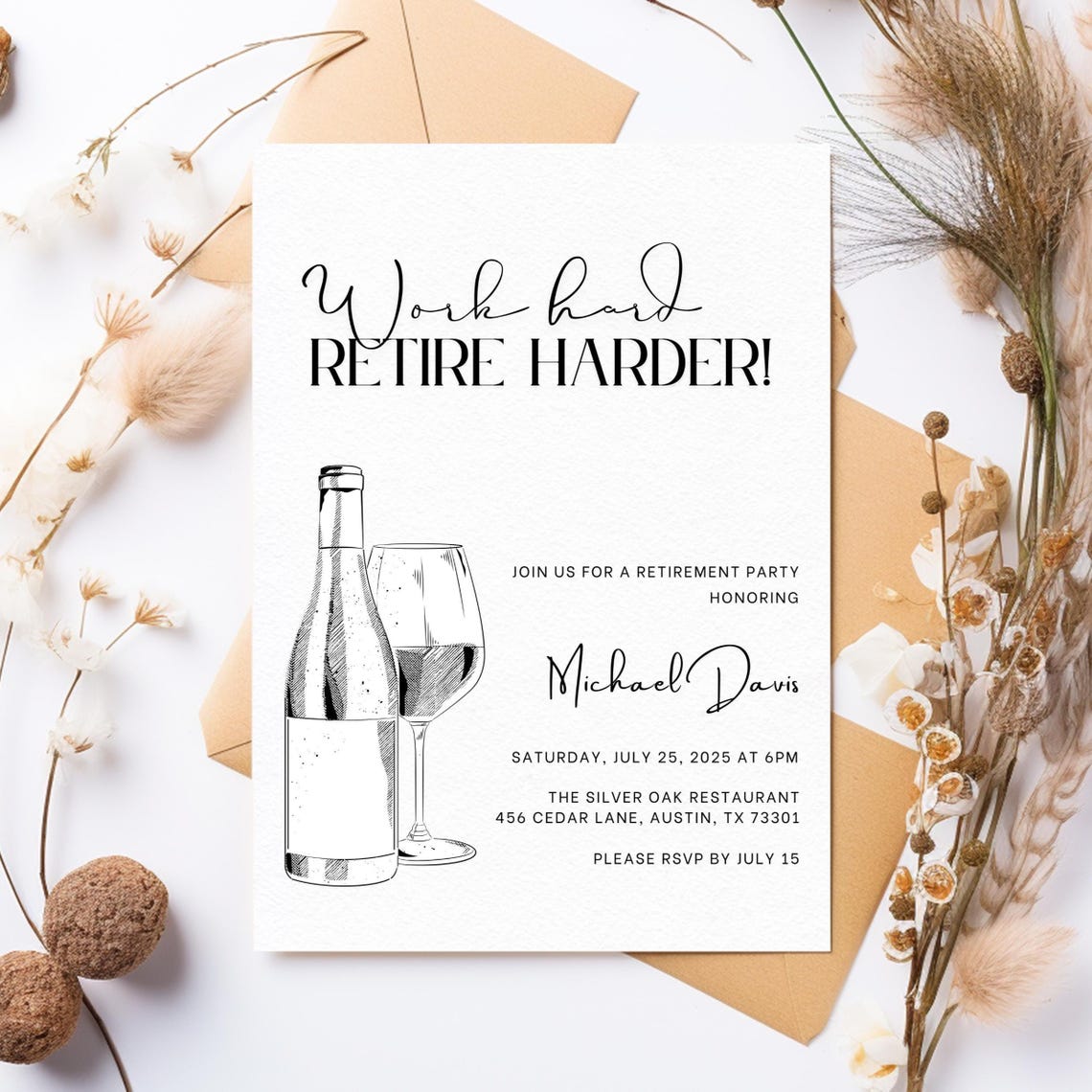 Editable Retirement Party Invitation: Minimalist Celebration (digital ...