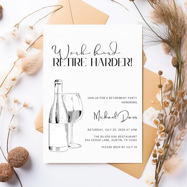 Editable Retirement Party Invitation: Minimalist Celebration (digital ...