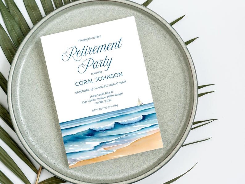 Ocean Beach Retirement Party Invitation, Coastal Party, Getaway ...