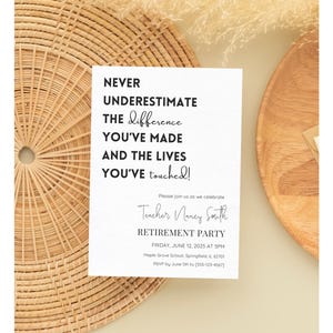 Editable Minimalist Teacher Retirement Party Invitation, Principal ...