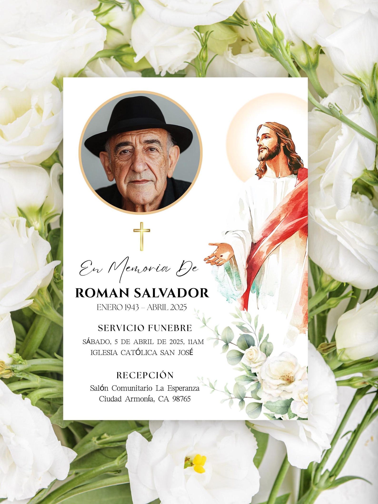 Español Jesús Cristo Tarjeta Funebre, Editable Catholic Funeral Invite ...