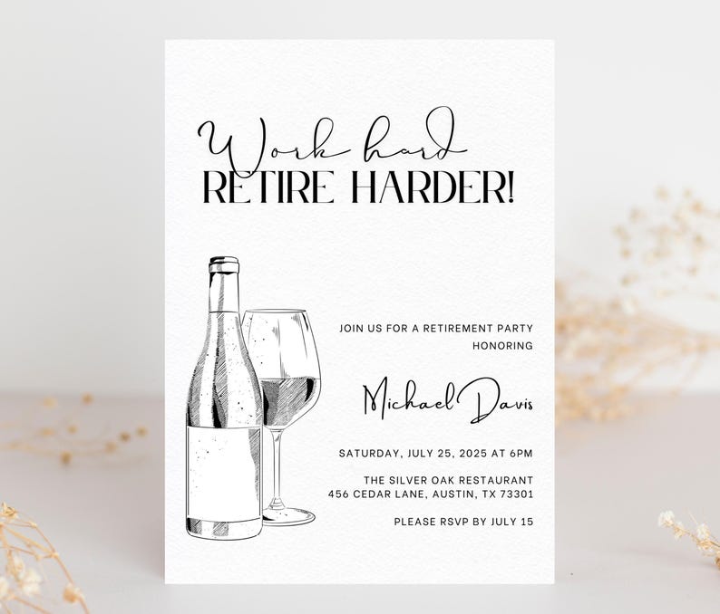Editable Retirement Party Invitation: Minimalist Celebration (digital ...