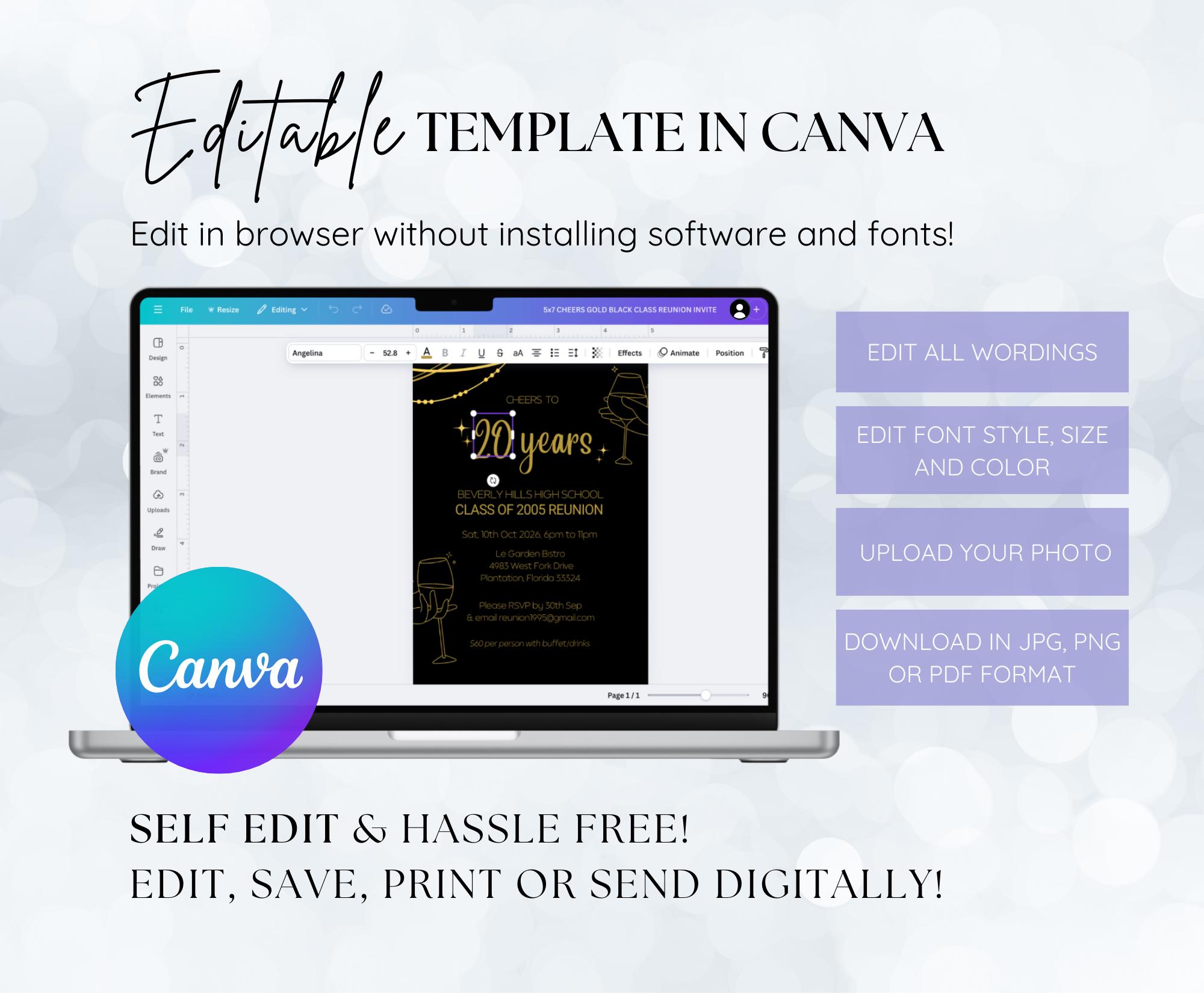 Elegant Gold Class Reunion Invitation Template (5x7 Print Size) - Etsy