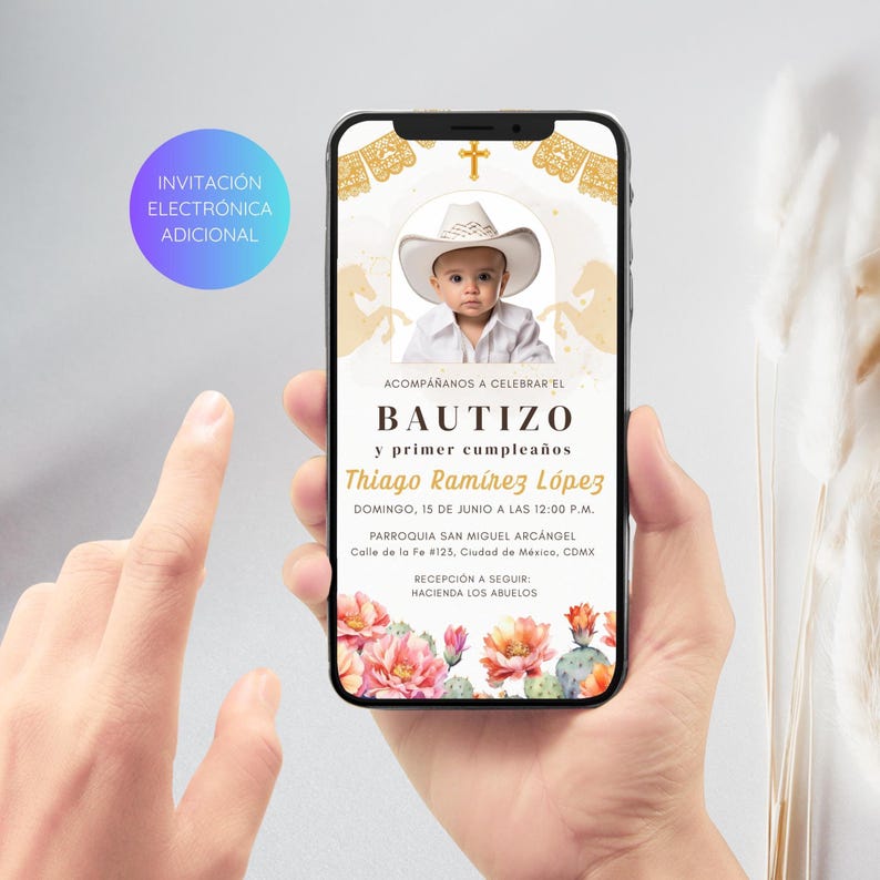 Spanish Charro Baptism and First Birthday Invitation, Invitación De ...