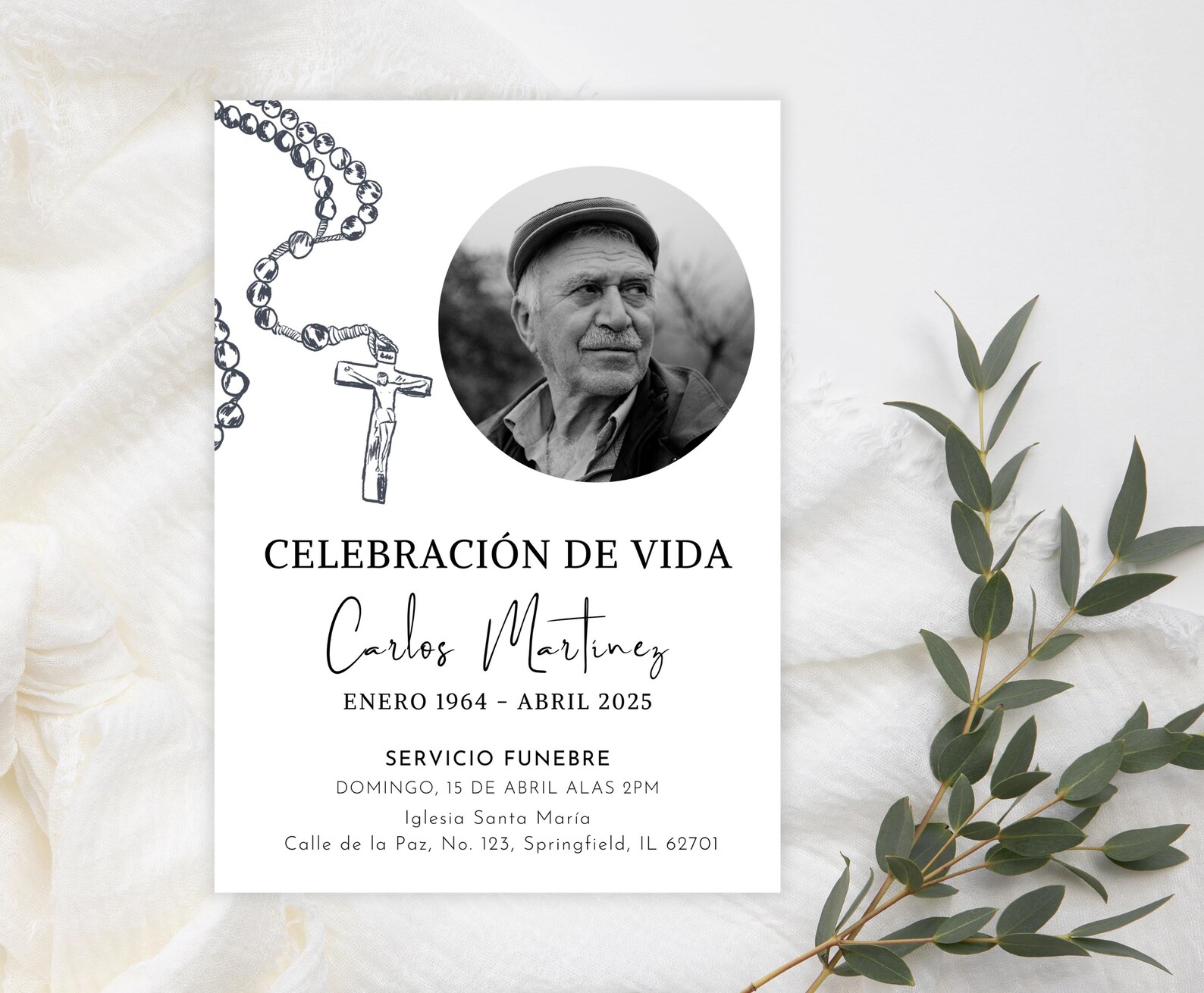 Spanish Catholic Rosary Funeral Invitation Template, Español Funeral ...