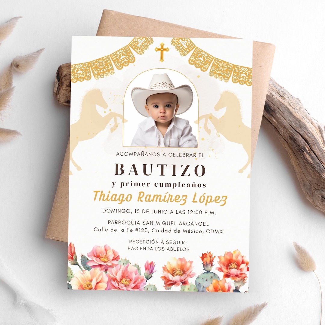 Spanish Charro Baptism and First Birthday Invitation, Invitación De ...