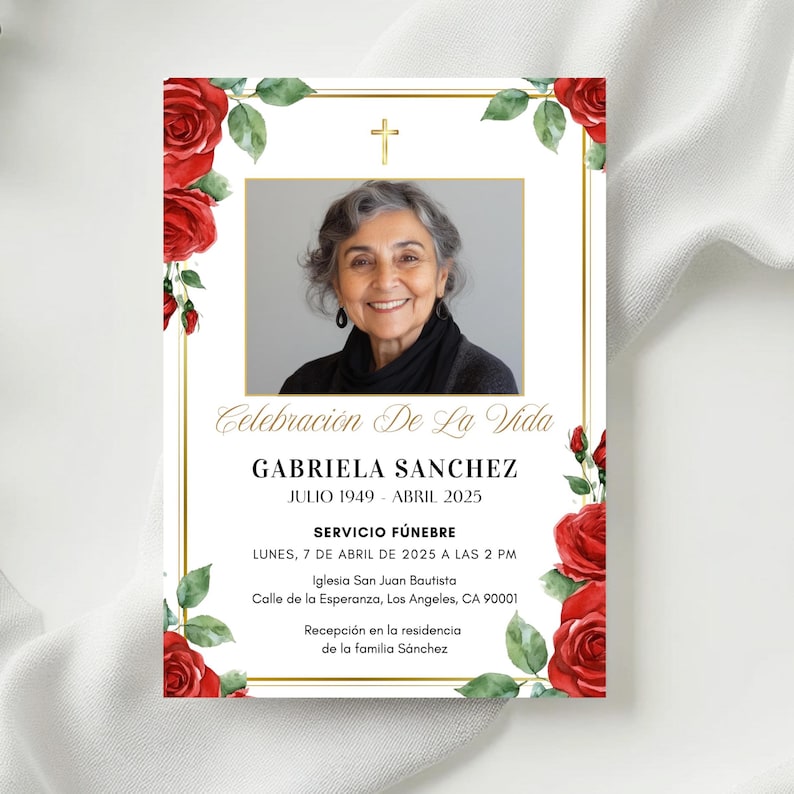 Spanish Funeral Red Roses Editable Invitation Template, Español Funeral ...