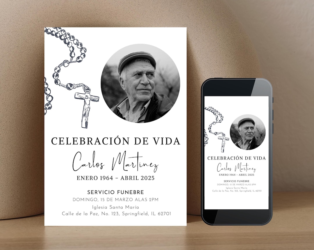 Spanish Catholic Rosary Funeral Invitation Template, Español Funeral ...