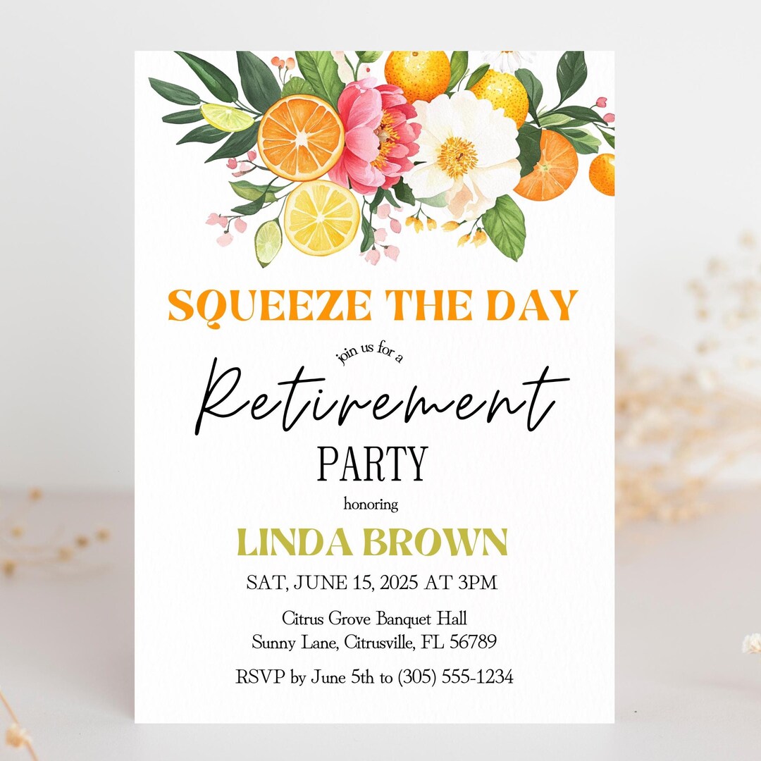 Floral and Citrus Retirement Invitation, Spring Retirement Party ...