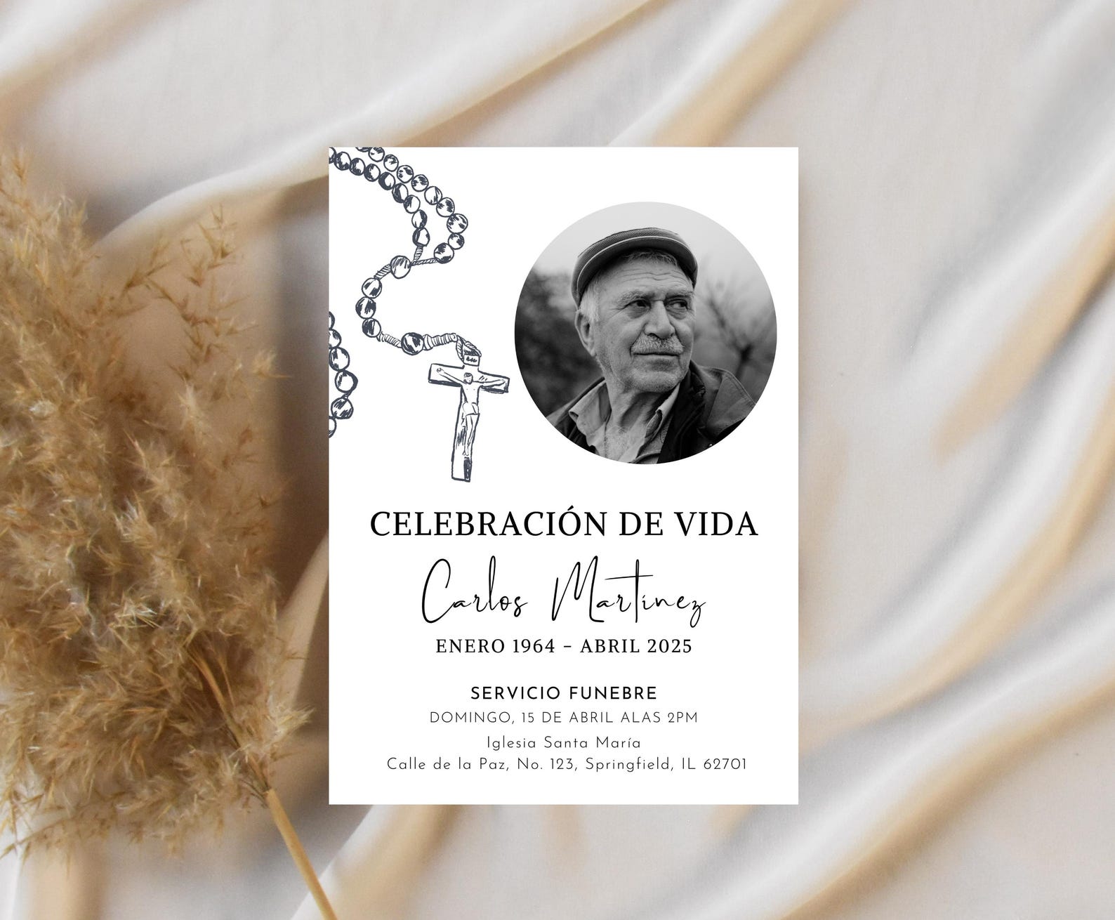 Spanish Catholic Rosary Funeral Invitation Template, Español Funeral ...