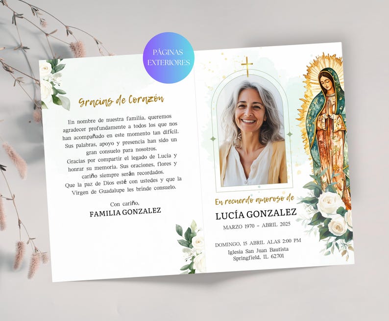 Spanish Virgen De Guadalupe Funeral Program, Editable Catholic Funeral ...