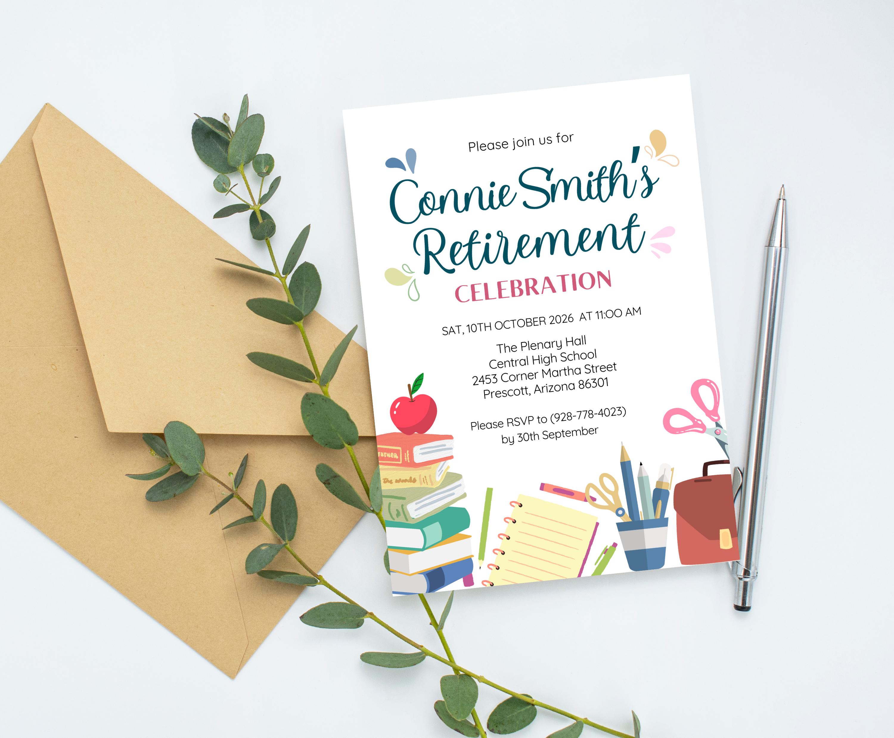 Editable Teacher Retirement Party Invitation, Principal Retirement ...
