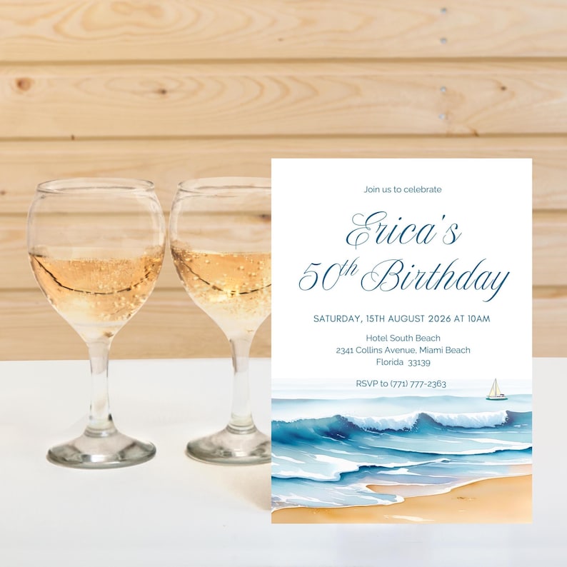 Ocean Beach Themed 50th Birthday Invite, Coastal Birthday Party ...