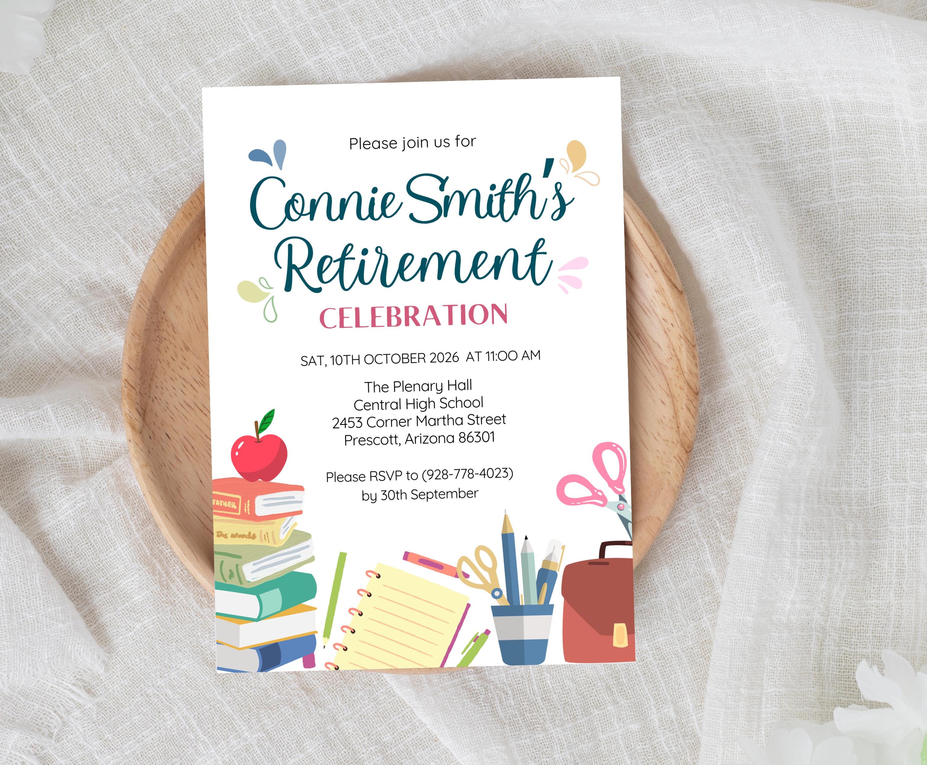 Editable Teacher Retirement Party Invitation, Principal Retirement ...
