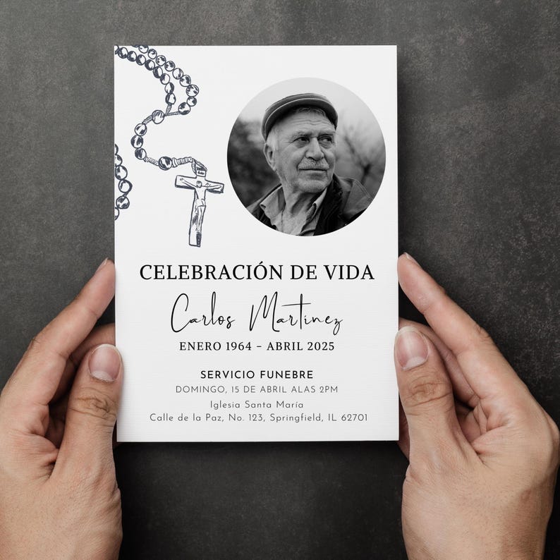 Spanish Catholic Rosary Funeral Invitation Template, Español Funeral ...