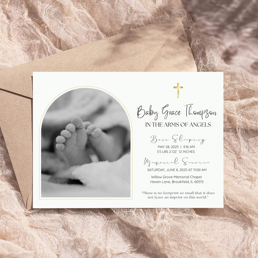 Baby Stillborn Announcement Service Invitation and Funeral Prayer Card ...