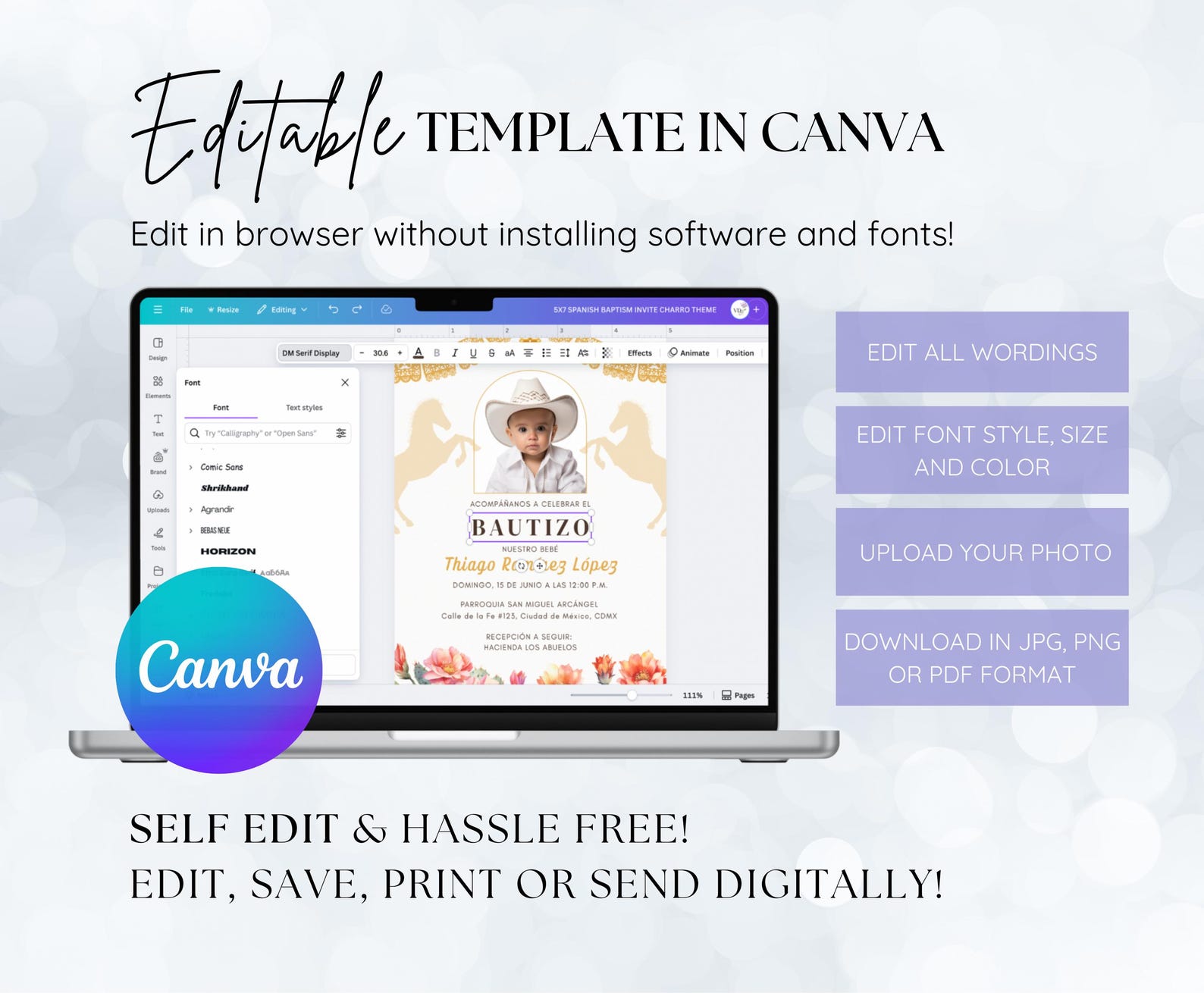 Spanish Charro Baptism and First Birthday Invitation, Invitación De ...