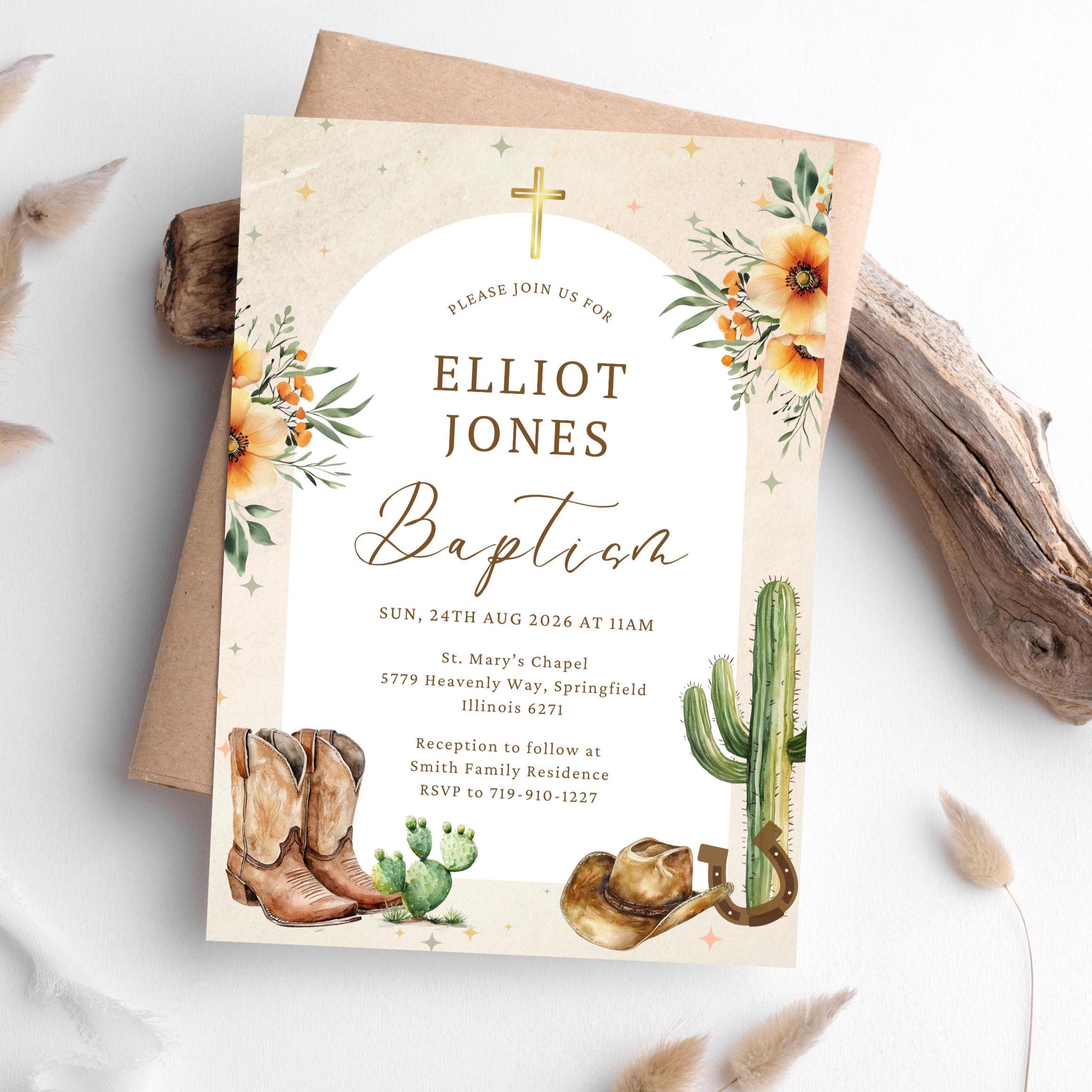 Cowboy Baptism Invitation, Editable Charro Bautizo Template, Rodeo ...