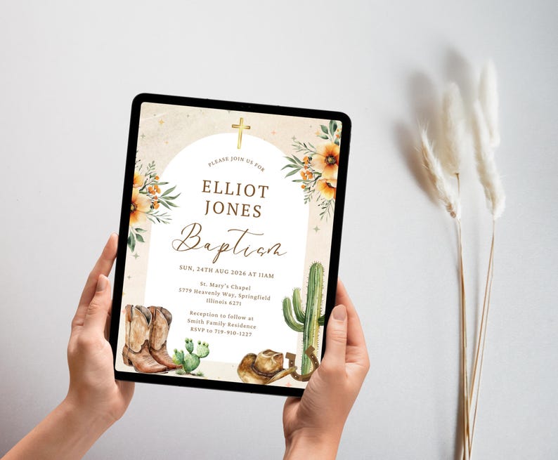 Cowboy Baptism Invitation, Editable Charro Bautizo Template, Rodeo ...
