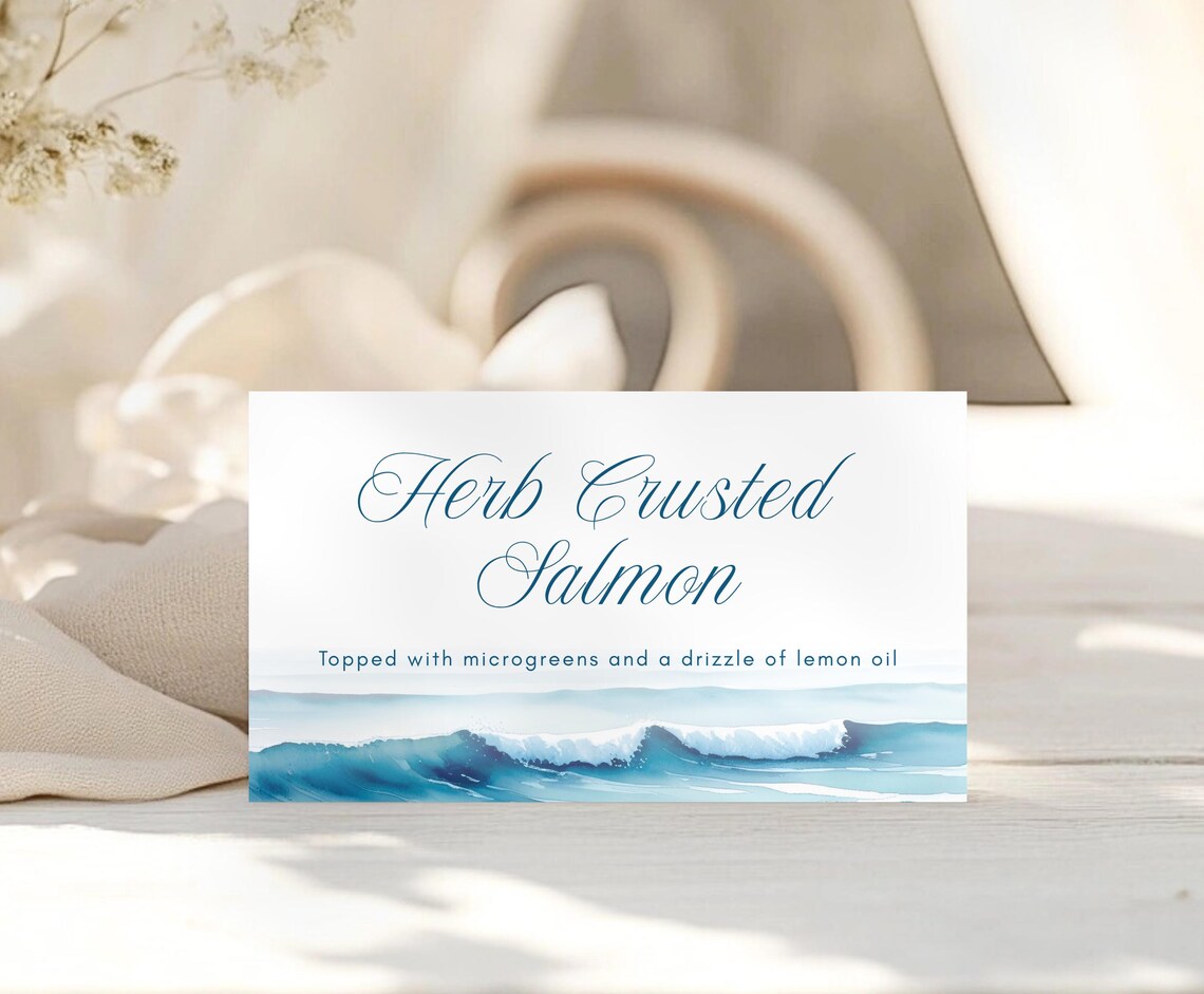 Editable Ocean Beach Themed Buffet Card Template, Coastal Birthday Food ...