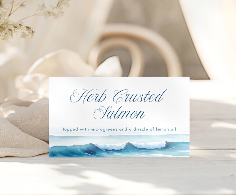 Editable Ocean Beach Themed Buffet Card Template, Coastal Birthday Food ...