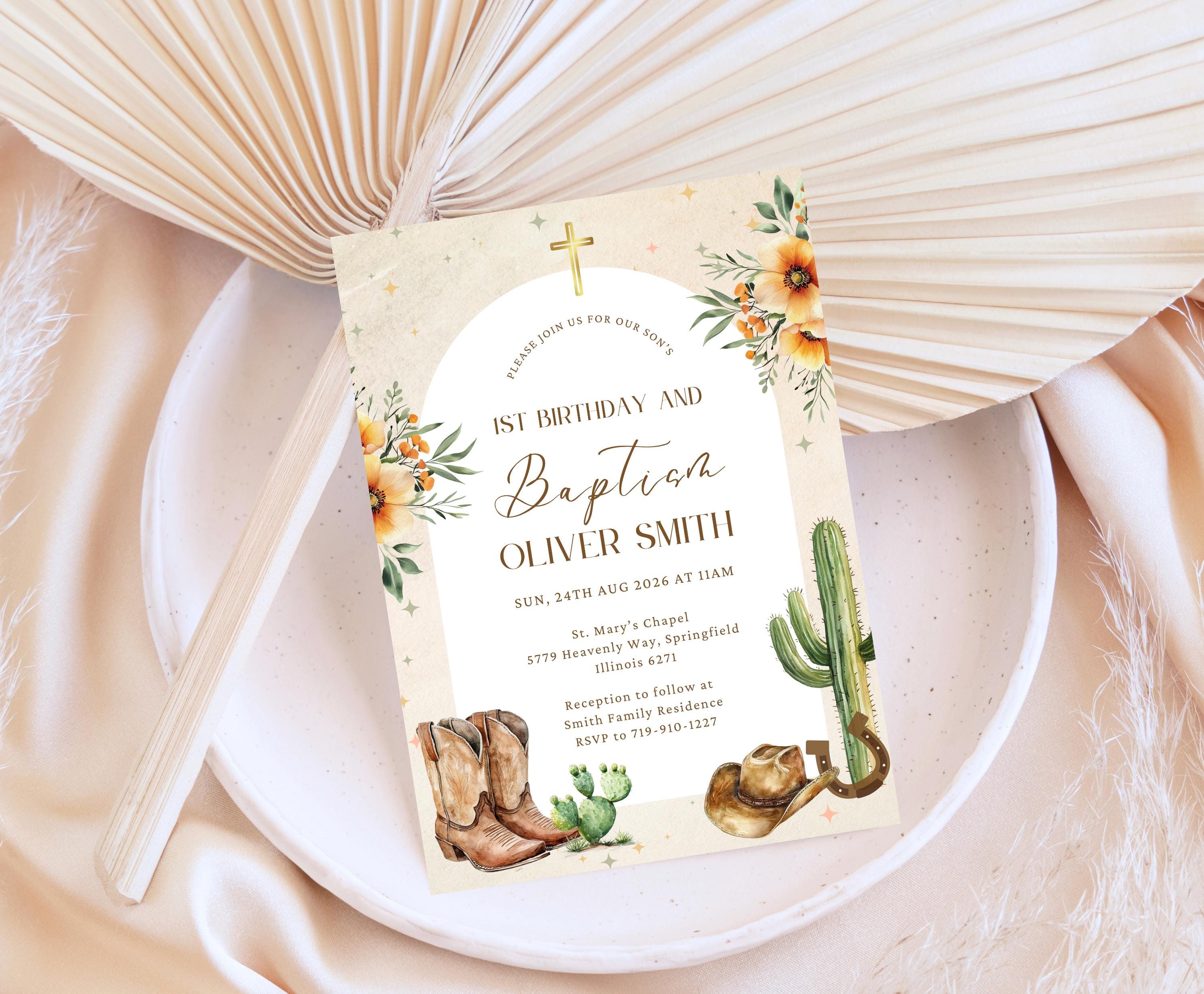 Cowboy Baptism Birthday Invitation, Editable Rodeo Theme (canva ...
