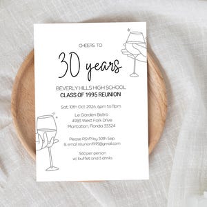 Editable Class Reunion Invitation Template, Drink Cheers Minimalist ...