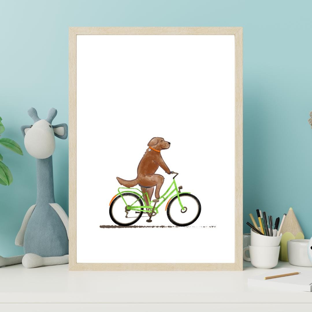 Labrador Retriever (chocolate Lab) on a Dutch Bicycle – Digital ...