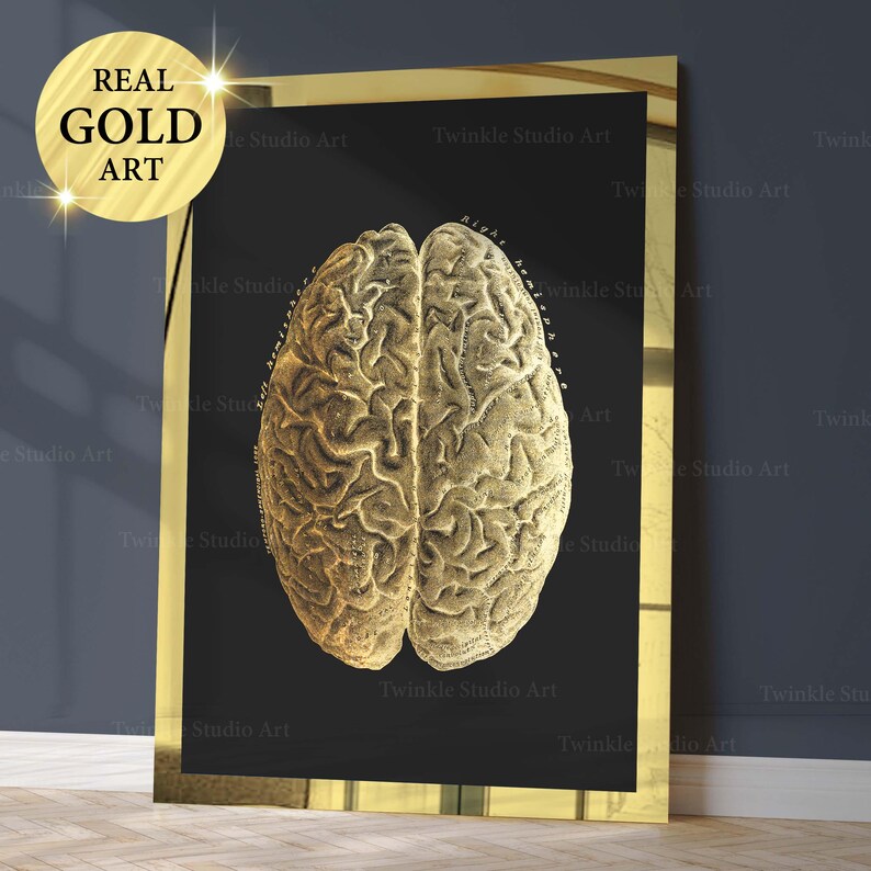 Gold Brain Anatomy Poster Anatomical Brain Diagram Neurology Art ...