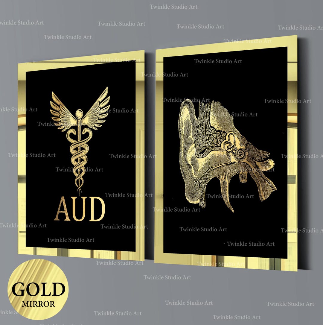 2 Ear Anatomy Art Audiology Art Inner Ear Poster Gold AUD Caduceus ...
