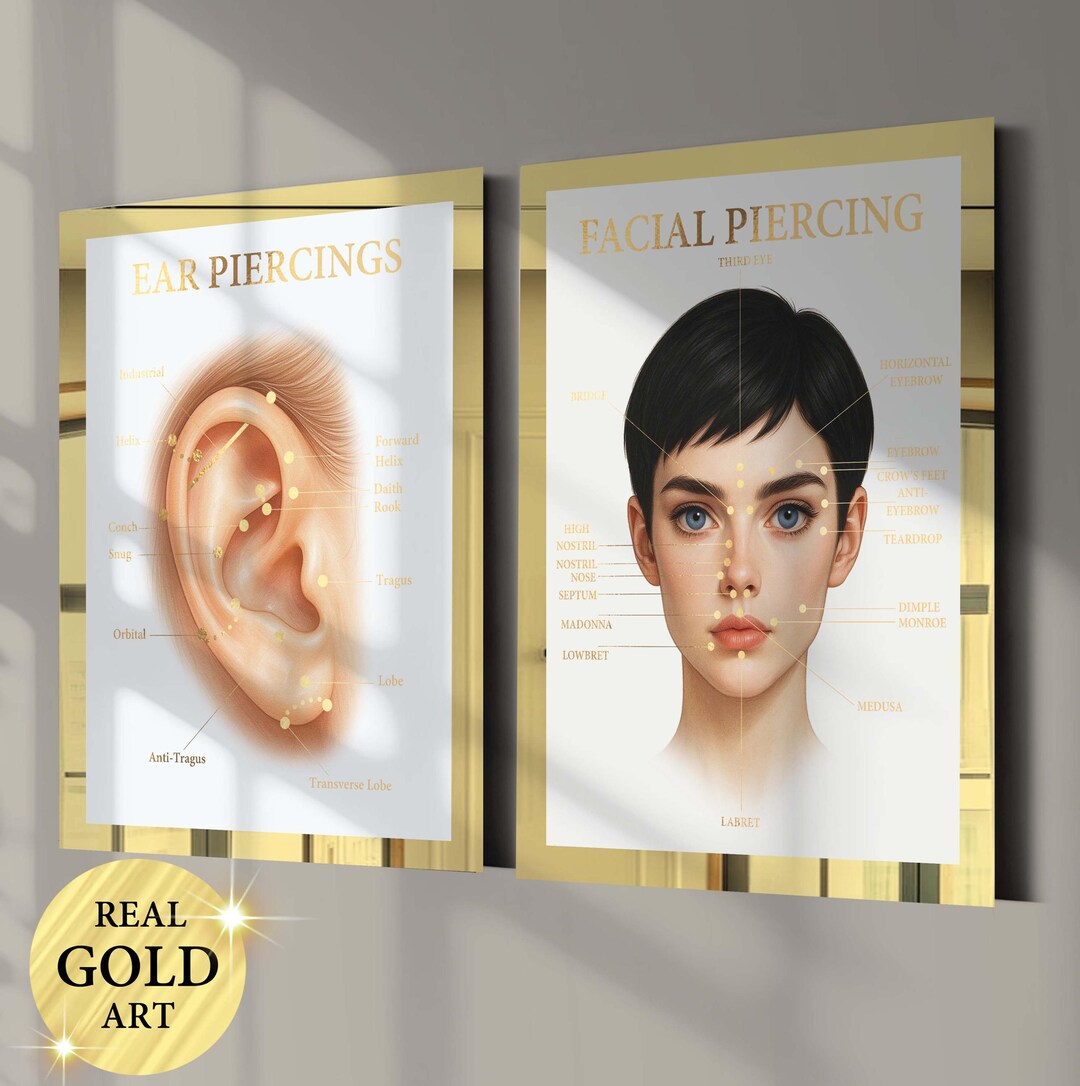 Set 2 Piercing Poster Ear Piercing Face Piercing Diagram Piercings ...