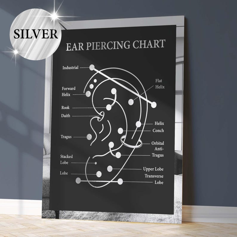 Ear Piercing Chart Piercer Gift Piercing Types Diagram Salon Wall Decor ...