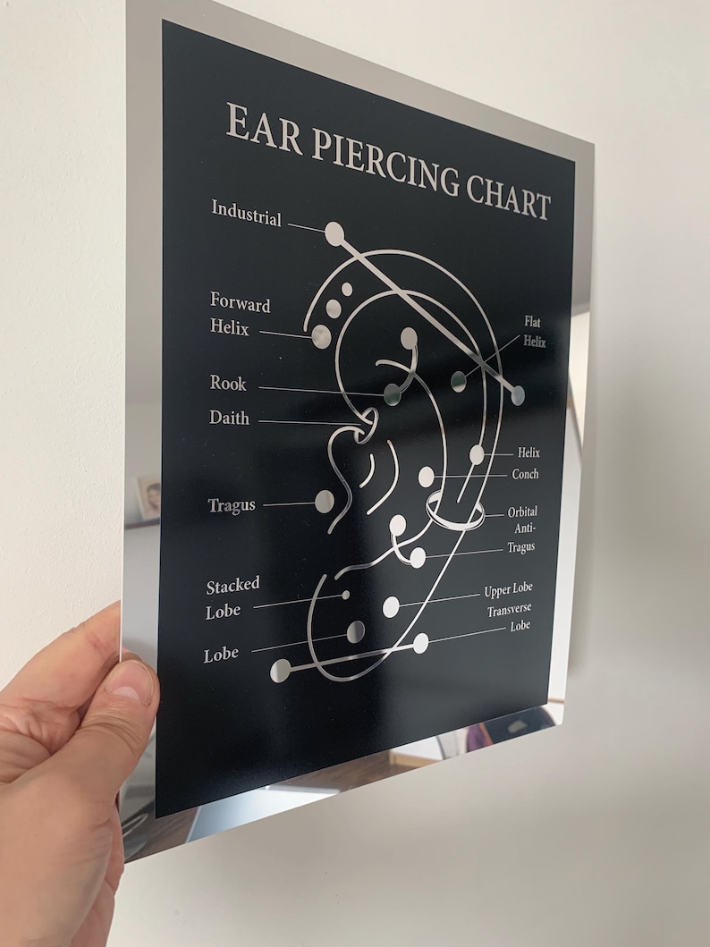 Ear Piercing Chart Piercer Gift Piercing Types Diagram Salon Wall Decor ...