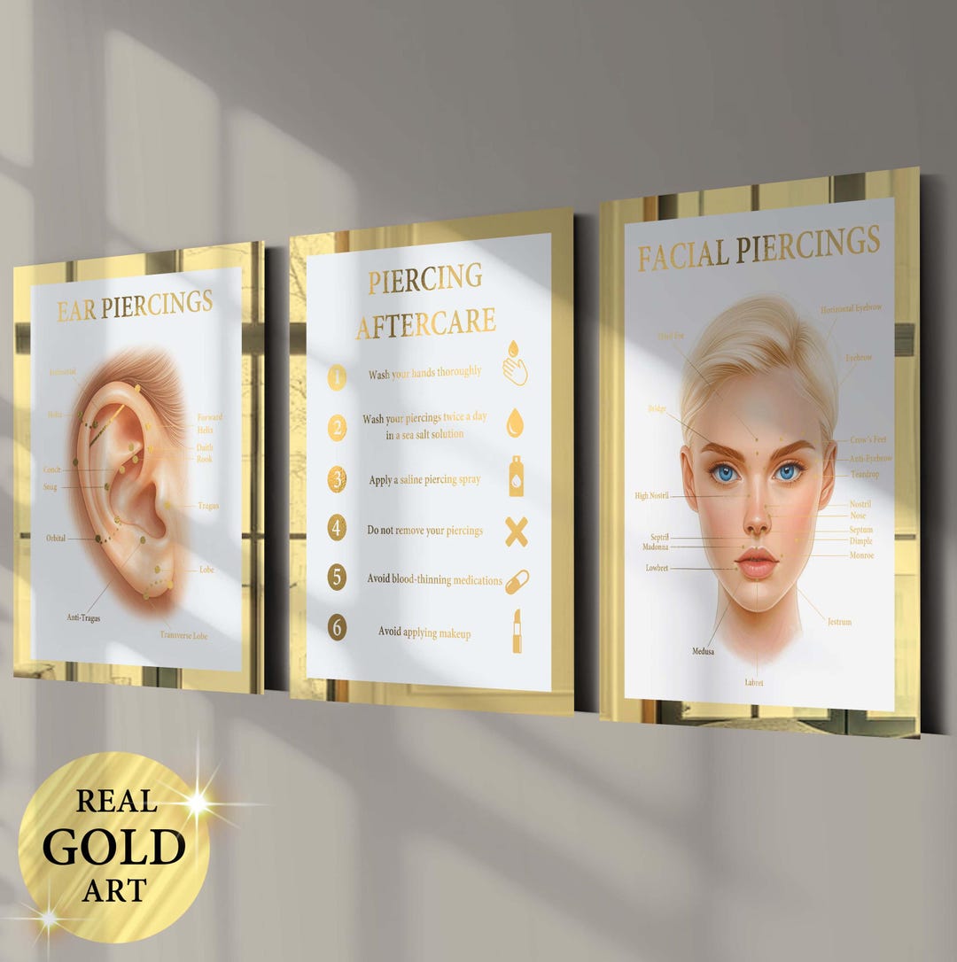 Set 3 Piercing Posters Ear Piercing Diagram Face Piercing Chart Beauty ...