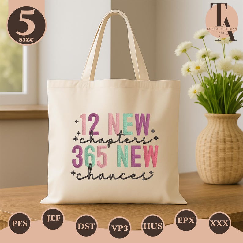 12 New Chapters 365 New Chances Embroidery Designs, Happy New Year 2026 ...