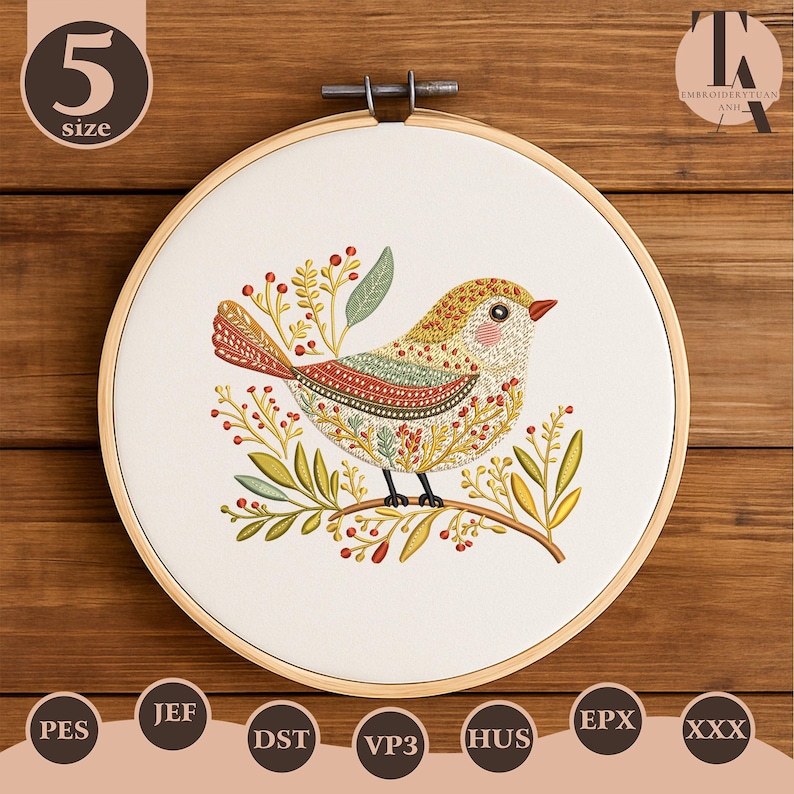 Nightingale Bird Embroidery Designs, Fall Vibes Machine Embroidery ...