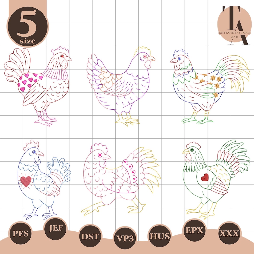 Cute Chicken Embroidery Designs Bundle, Rustic Farmhouse Machine ...