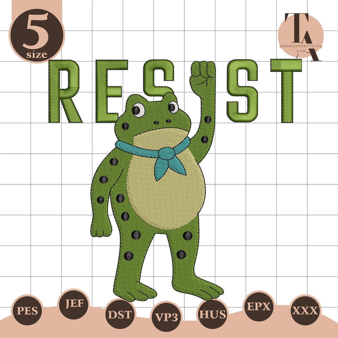 Resist Frog Embroidery File, Protest Frog Embroidery Design,retro ...