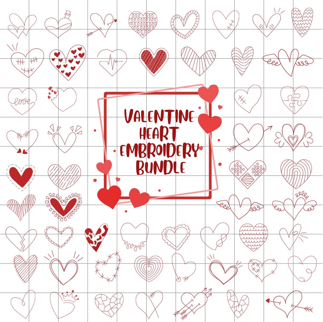 Valentine Heart Embroidery Bundle, Heart Shape Embroidery Design, Hayy ...