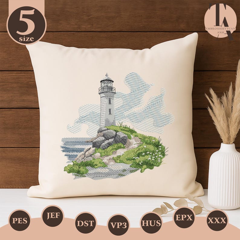 Lighthouse on Rocky Coast Embroidery Design, Scenic Ocean Landscape ...