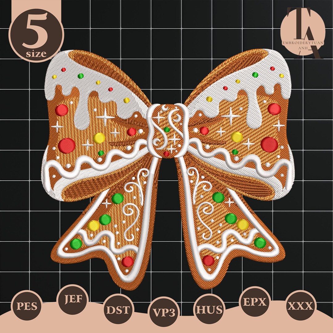 Christmas Gingerbread Bow Embroidery Designs, Christmas Baking Machine ...