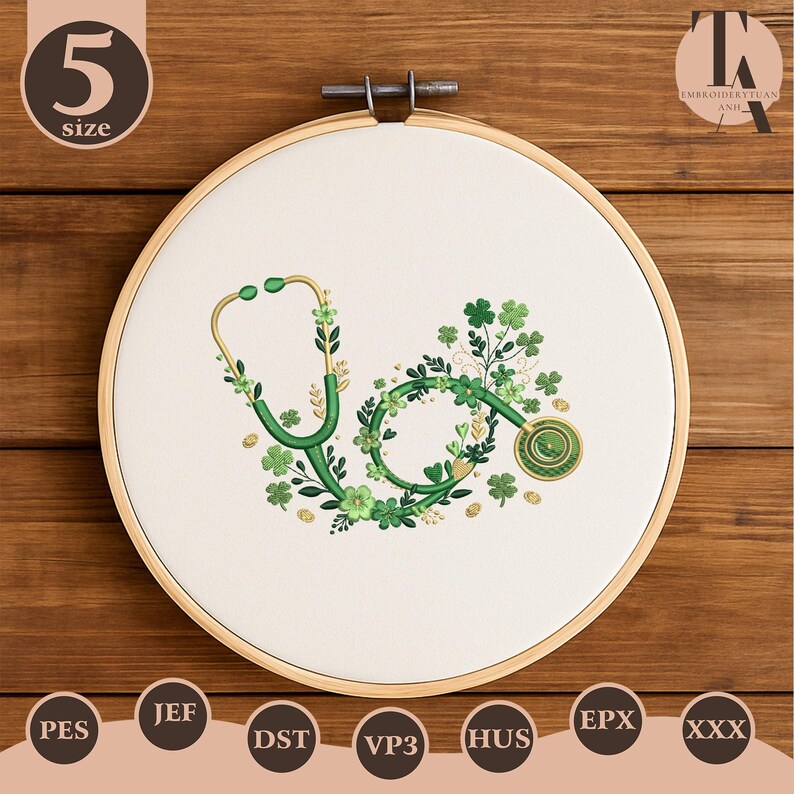 St. Patrick's Day Medical Stethoscope Embroidery Design, Lucky Shamrock ...