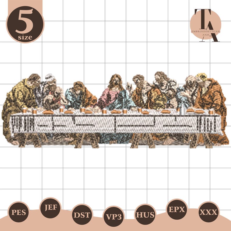 The Last Supper Embroidery File, Jesus Disciples Embroidery Design ...