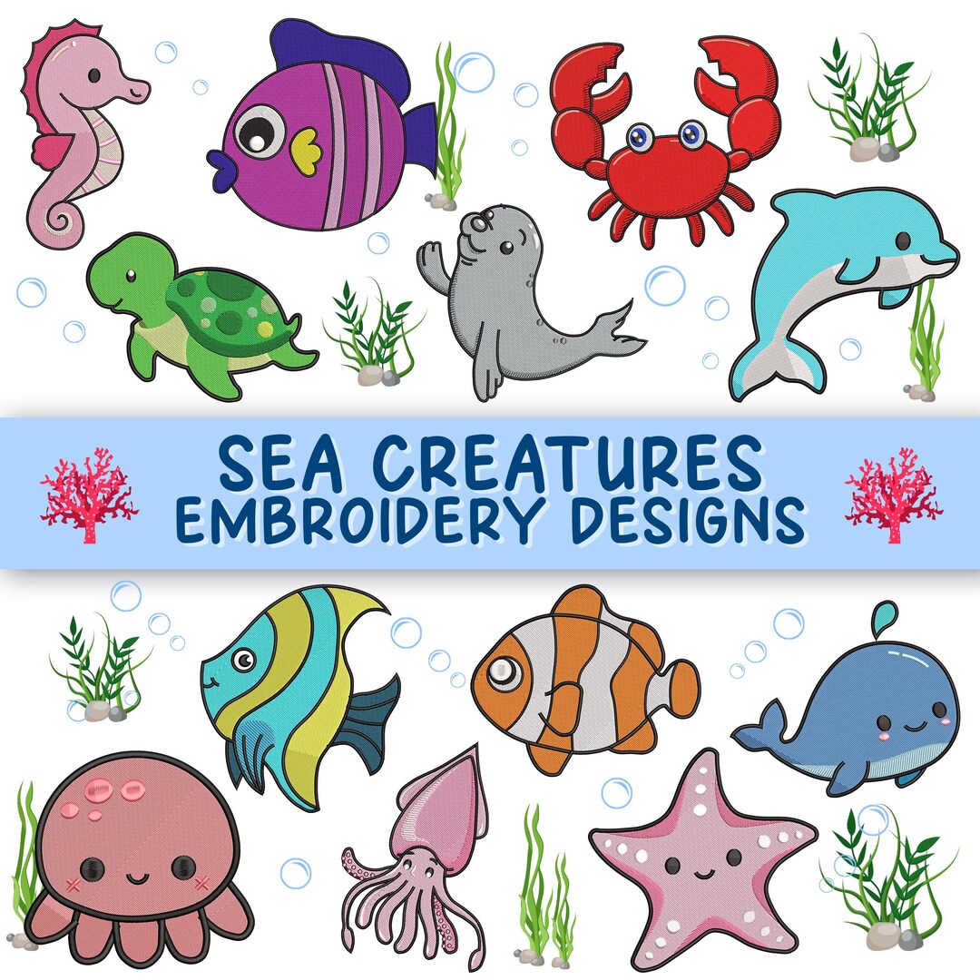 Sea Creatures Embroidery Designs Bundle, Under the Sea Machine ...