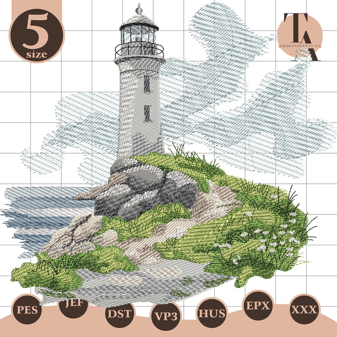 Lighthouse on Rocky Coast Embroidery Design, Scenic Ocean Landscape ...