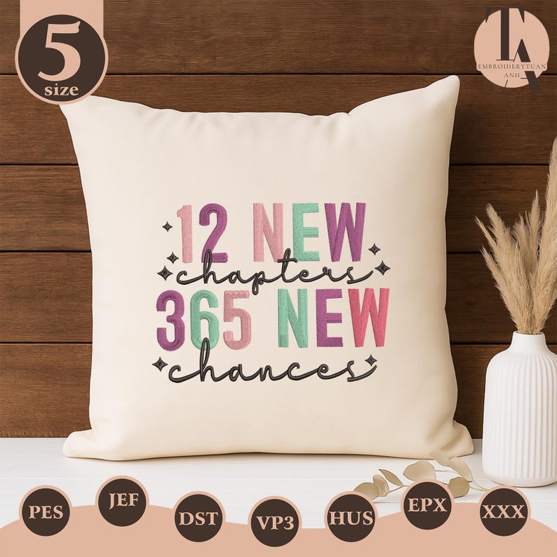 12 New Chapters 365 New Chances Embroidery Designs, Happy New Year 2026 ...