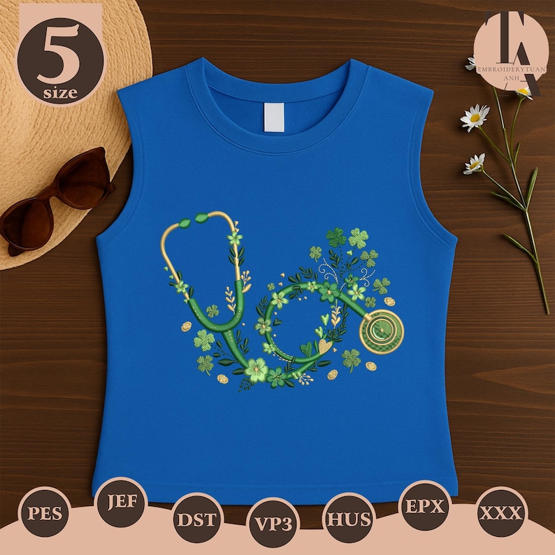 St. Patrick's Day Medical Stethoscope Embroidery Design, Lucky Shamrock ...