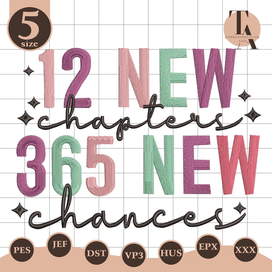 12 New Chapters 365 New Chances Embroidery Designs, Happy New Year 2026 ...