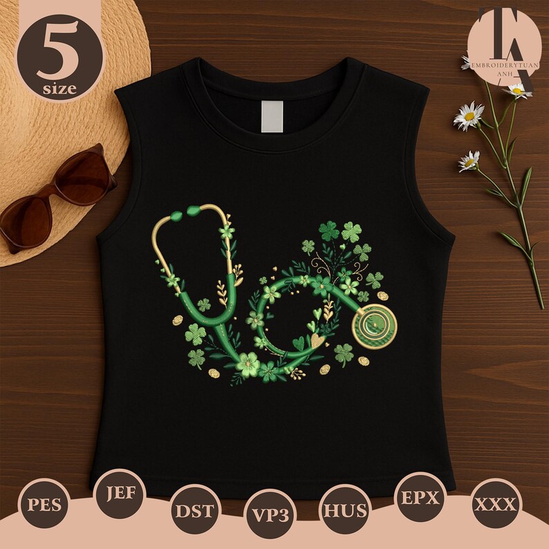 St. Patrick's Day Medical Stethoscope Embroidery Design, Lucky Shamrock ...