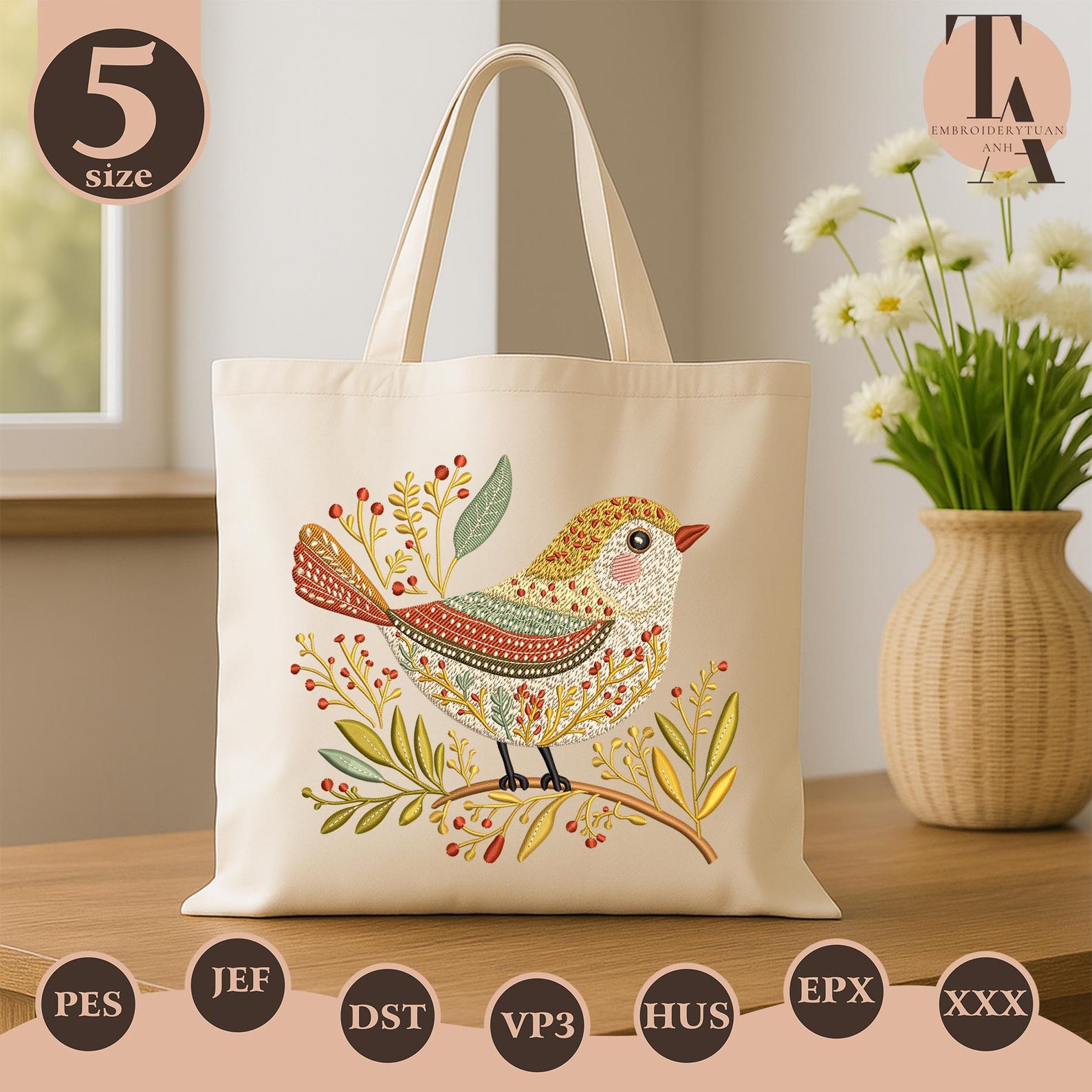 Nightingale Bird Embroidery Designs, Fall Vibes Machine Embroidery ...